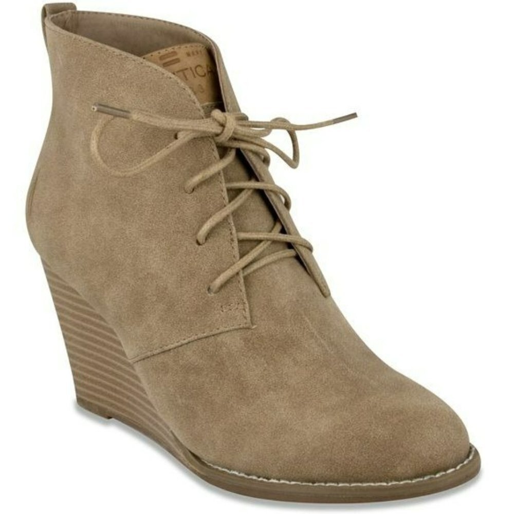 Nautica Waterline Wedge Beige Womens Boot Bootie Lace… - Gem
